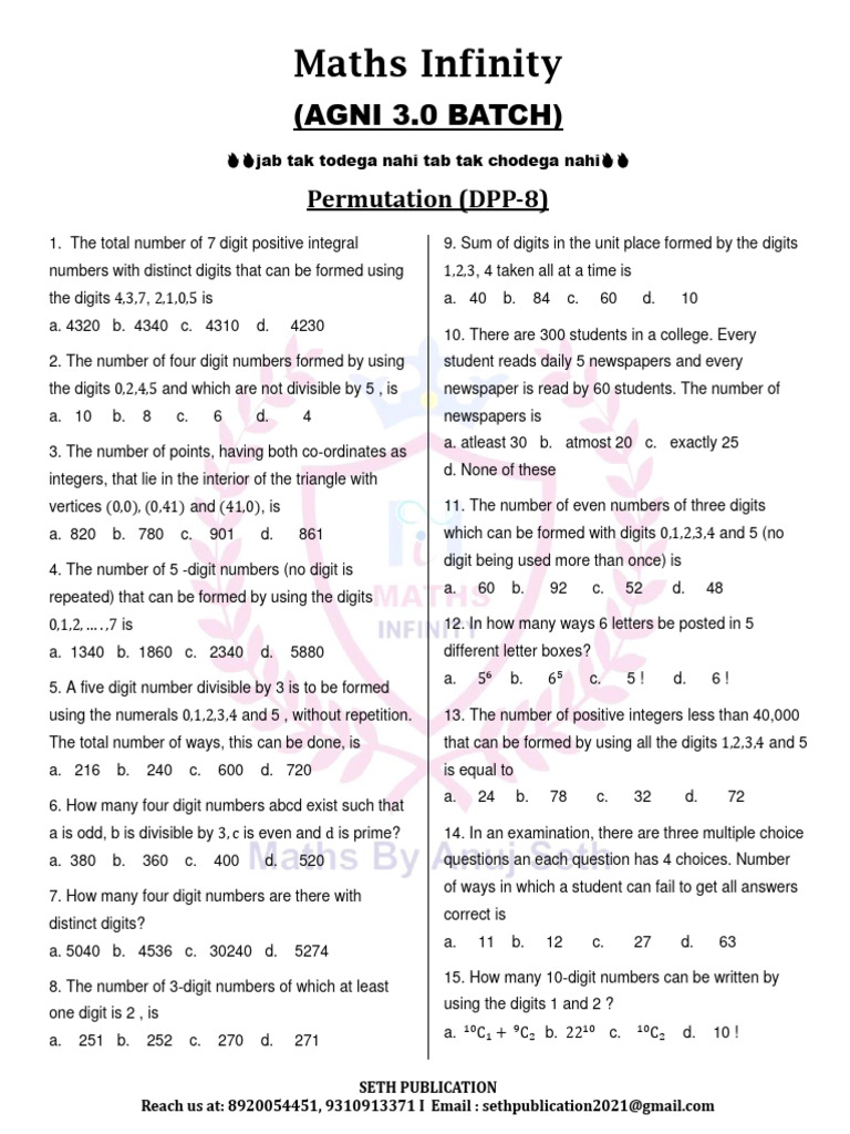 Maths Infinity: (Agni 3.0 Batch) | PDF | Numbers | Mathematical Objects