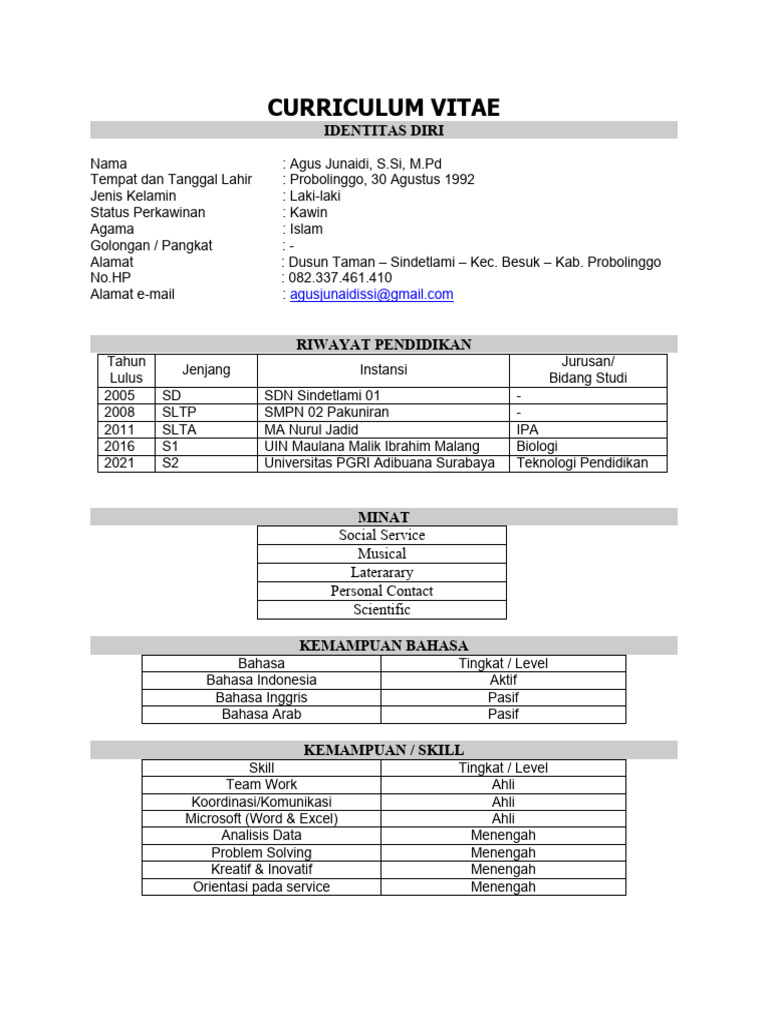 Curriculum-Vitae-Agus Junaidi | PDF