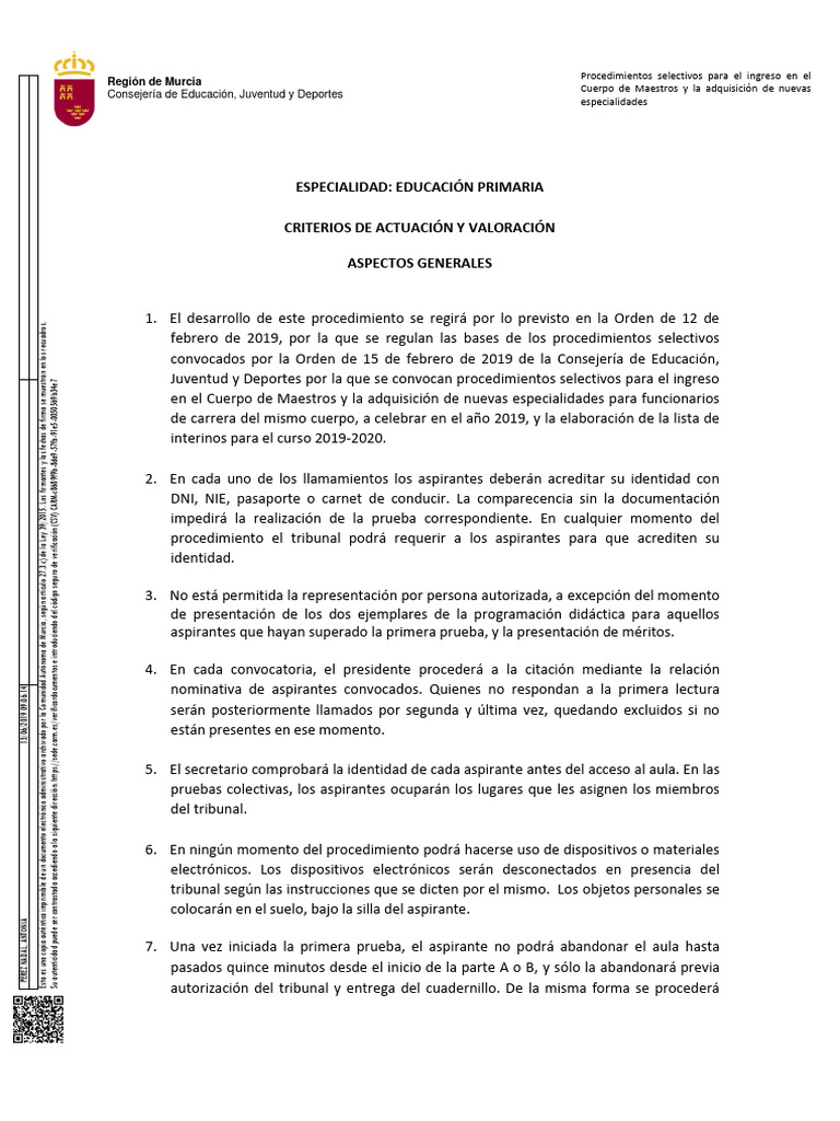 Criterios Valoraciขn Pruebas Fase Oposicion | PDF | Documento de identidad