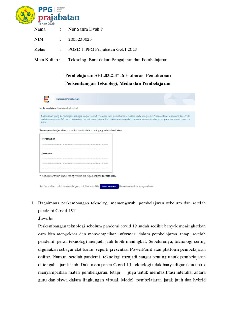 T1-6 Elaborasi Pemahaman - Nur Safira Dyah P - 2005230025 | PDF