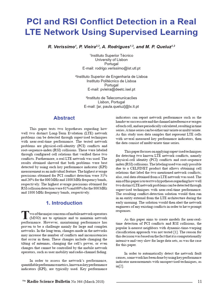 PCI and RSI Conflict Detection in A Real LTE Network Using Supervised ...