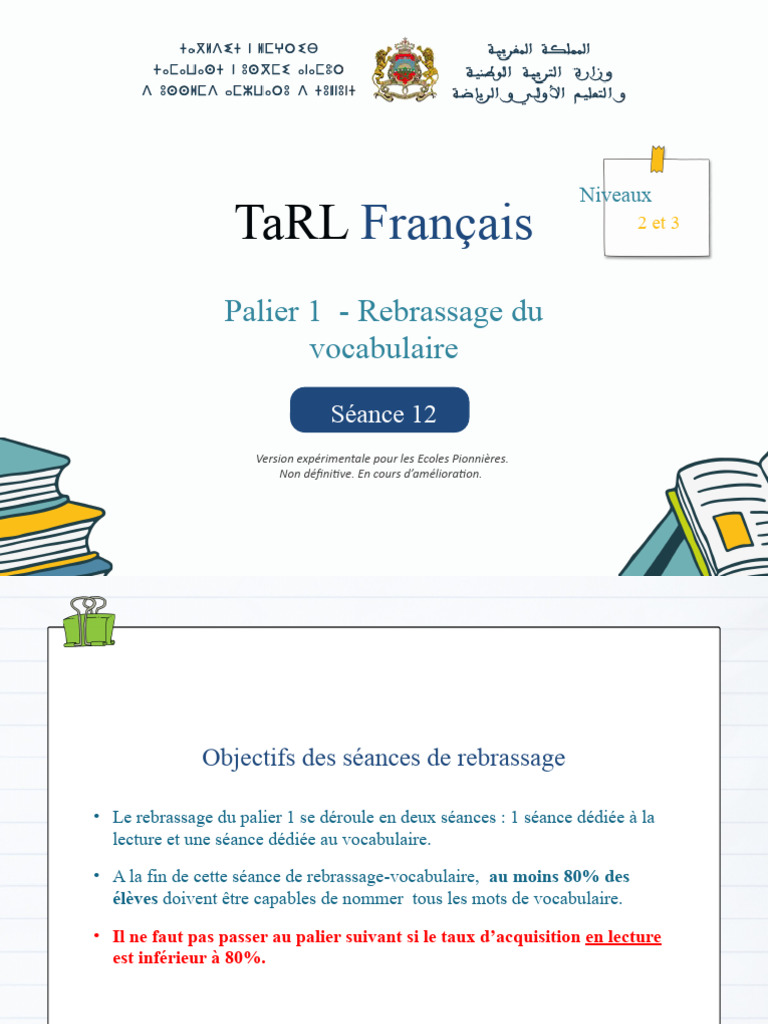 30 Sept - TaRL - PALIER1 - SEANCE12 - NIV23 - Rebrassage - Vocabulaire ...