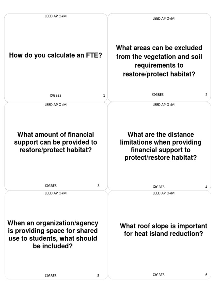GBES LEED AP OM FlashCards | PDF | Landscape | Environmental Protection