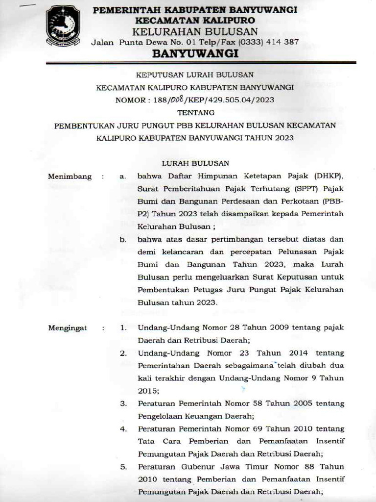SK. Juru Pungut PBB Tahun 2023 | PDF