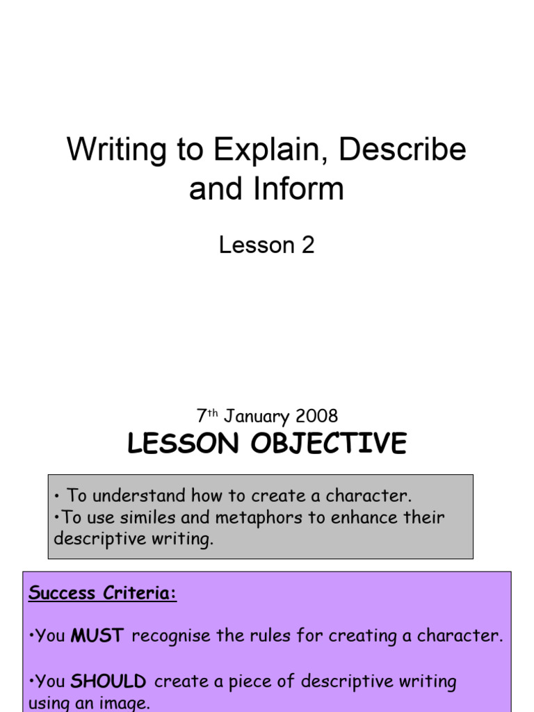 Lesson 2 Descriptive Writing | PDF