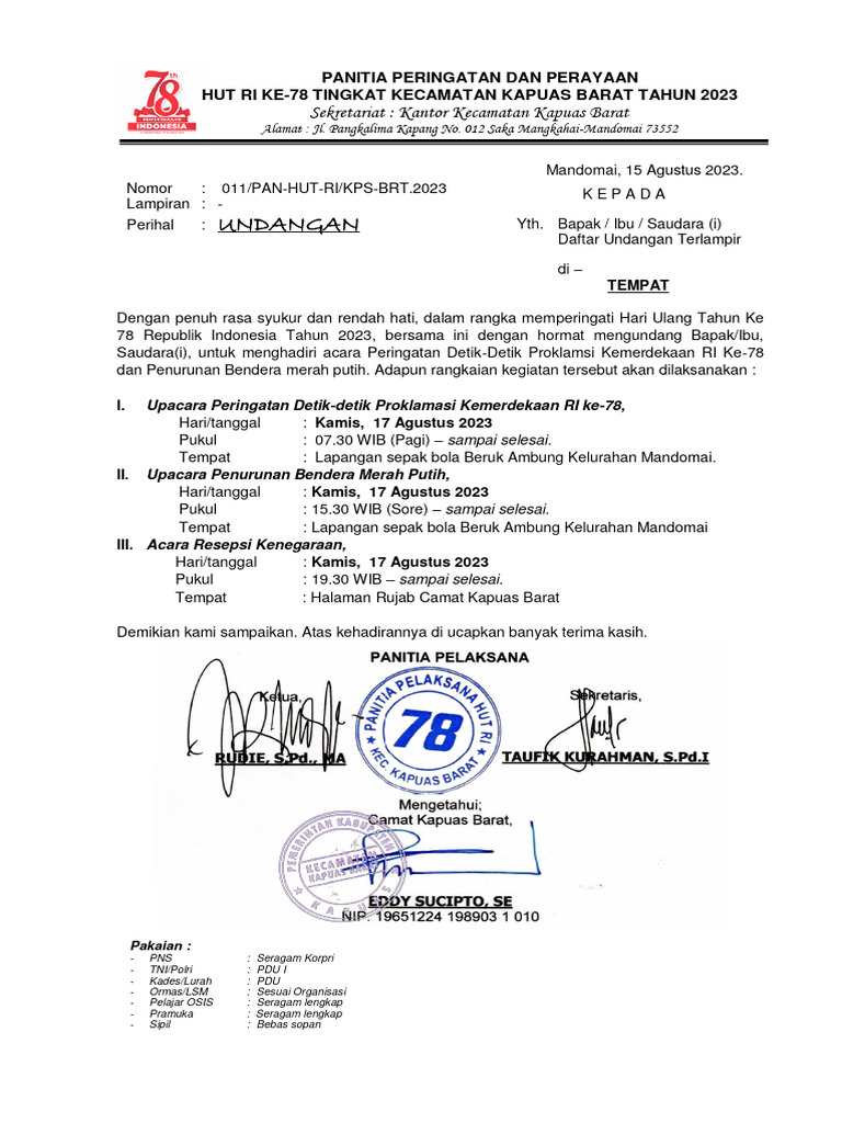Undangan HUT RI Ke-78 Kapuas Barat | PDF