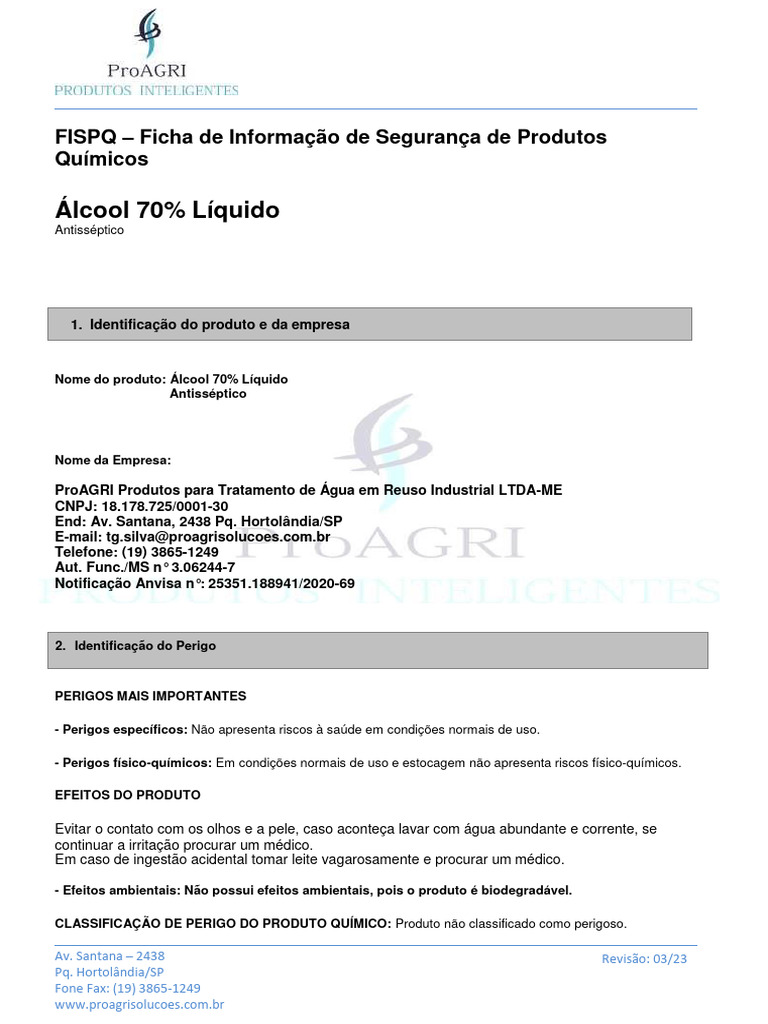 Fispq - Álcool 70º Liquido | PDF | Embalagem e rotulagem