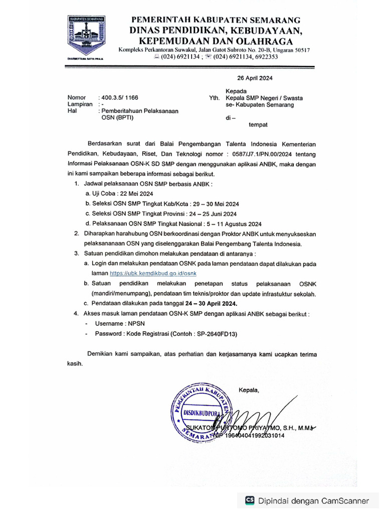 Pelaksanaan OSN (BPTI) | PDF