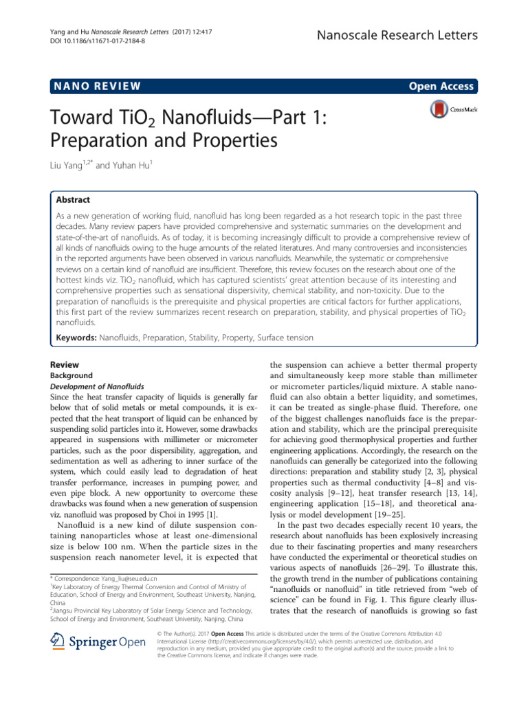 Toward Tio Nanofluids - Part 1: Preparation and Properties: Nanoreview Open Access | PDF ...