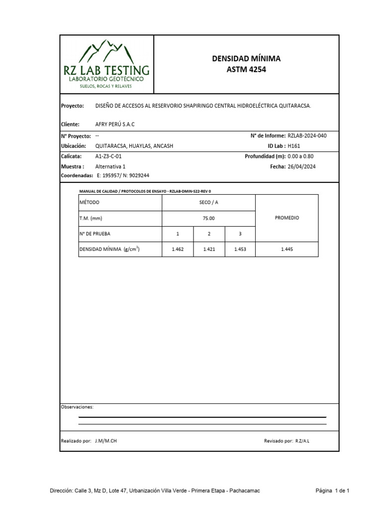 Ensayos de Densidad Mínima ASTM 4254 | PDF