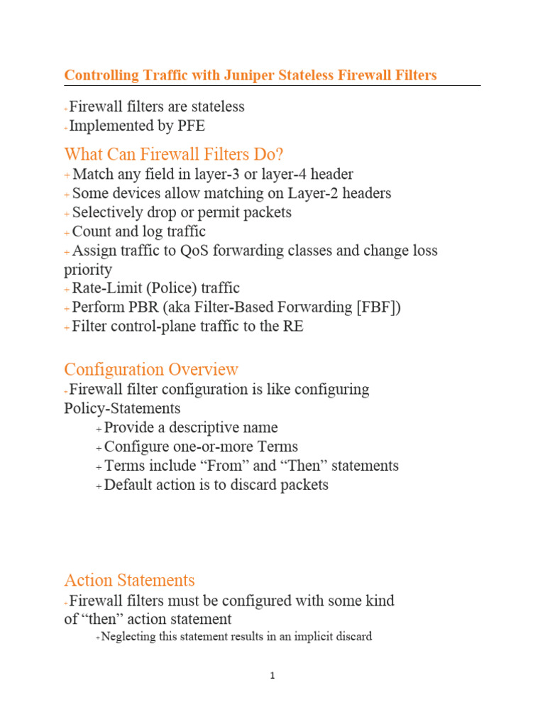 Juniper Firewall Filters Guide | PDF | Firewall (Computing) | Computing