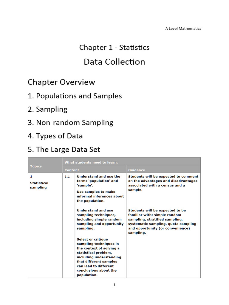 Chapter 1 Booklet - Data Collection | PDF | Sampling (Statistics) | Randomness