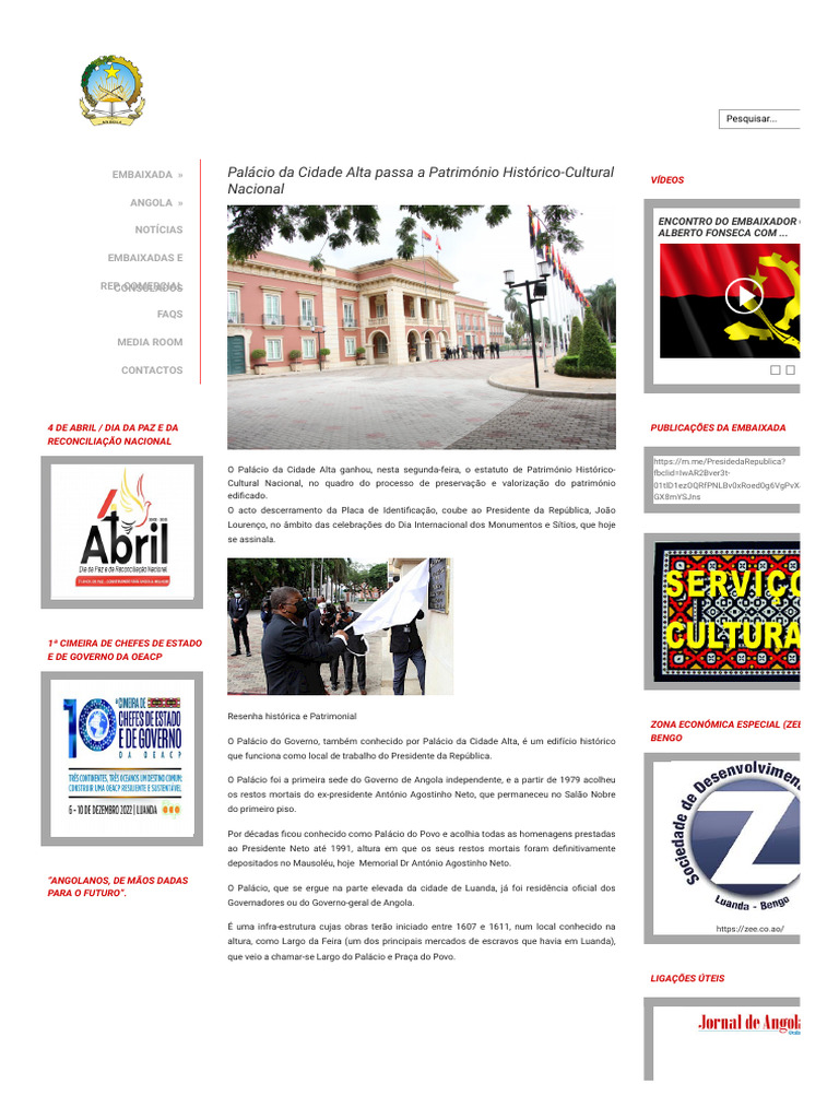 Embaixada Da República de Angola em Portugal - Palácio Da Cidade Alta ...