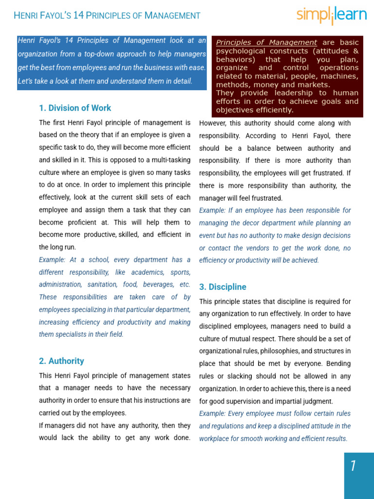 Henri Fayol 14 Principles of Management | Download Free PDF | Business ...