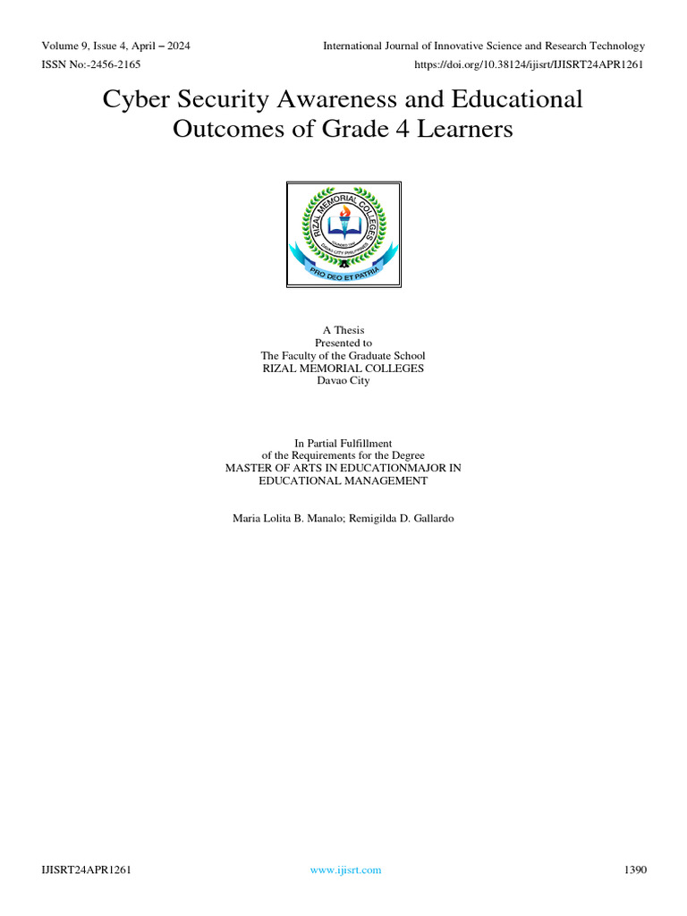 Cyber Security Awareness and Educational Outcomes of Grade 4 Learners | PDF | Computer Security ...