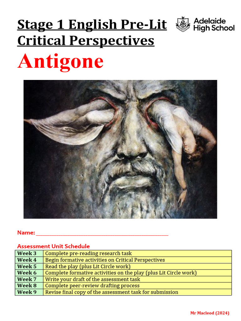 Critical Perspectives Task Booklet (Antigone) | PDF | Plot (Narrative ...