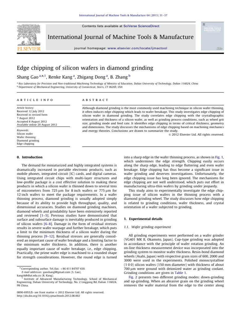 Edge Chipping of Silicon Wafers in Diamond Grinding | PDF | Wafer ...