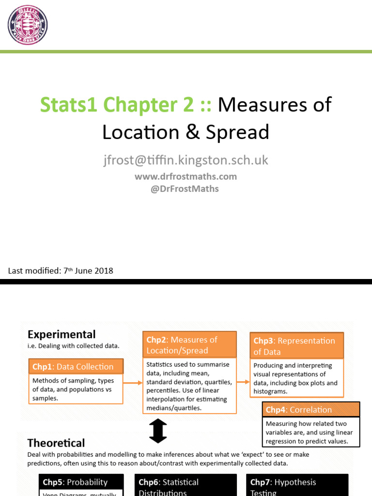 S1 Chp2 MeasuresOfLocationAndSpread | PDF | Standard Deviation | Variance