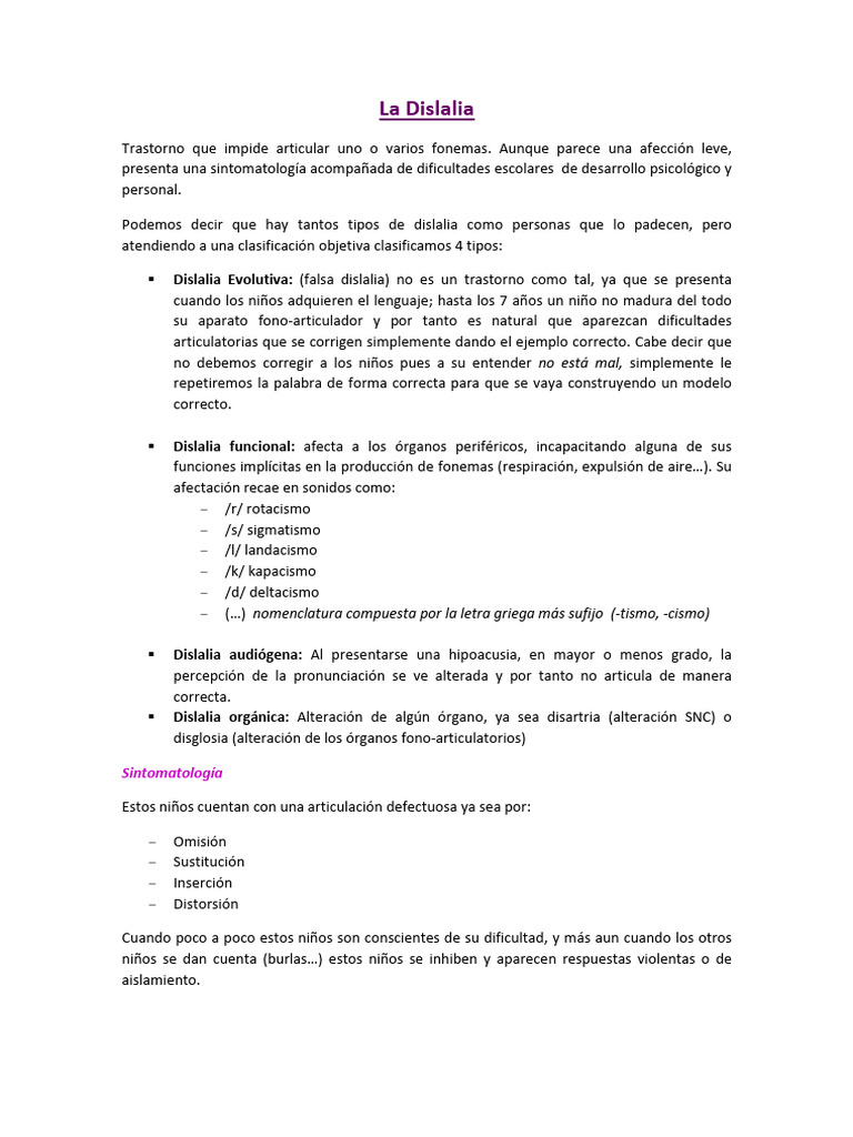 Tipos y Diagnóstico de Dislalia | PDF
