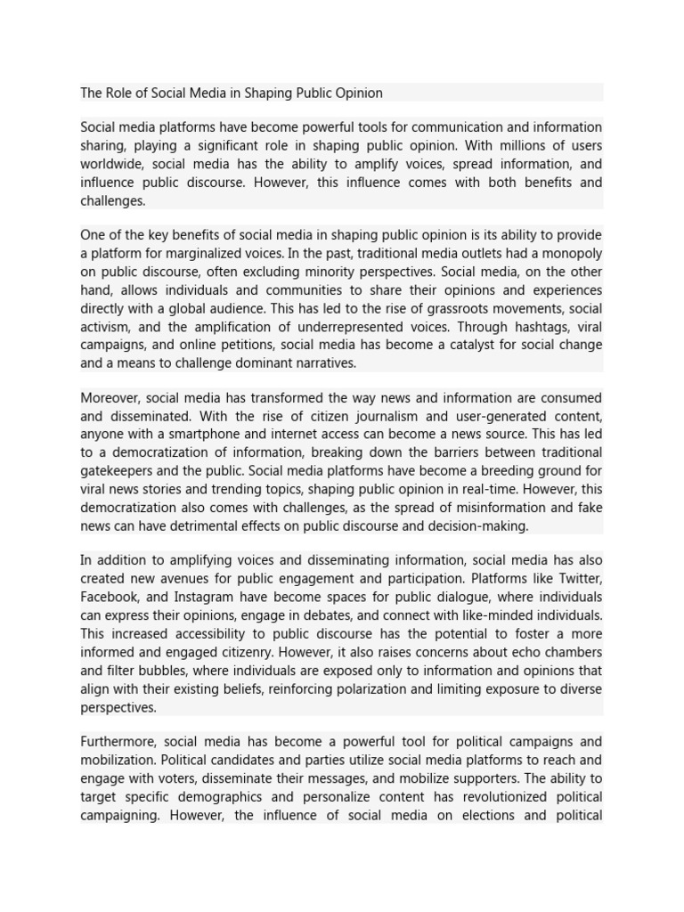 The Role of Social Media in Shaping Public Opinion | PDF | Popular ...