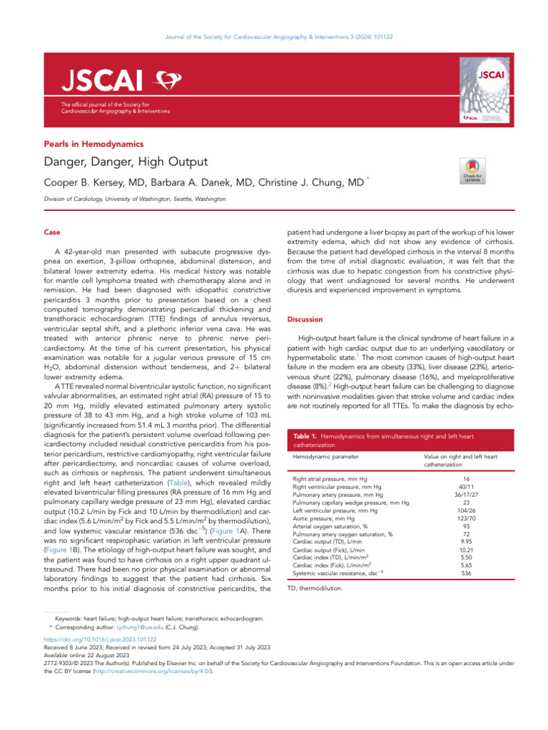 Danger, Danger, High Output - 2023 - Jscai | PDF | Heart | Hemodynamics