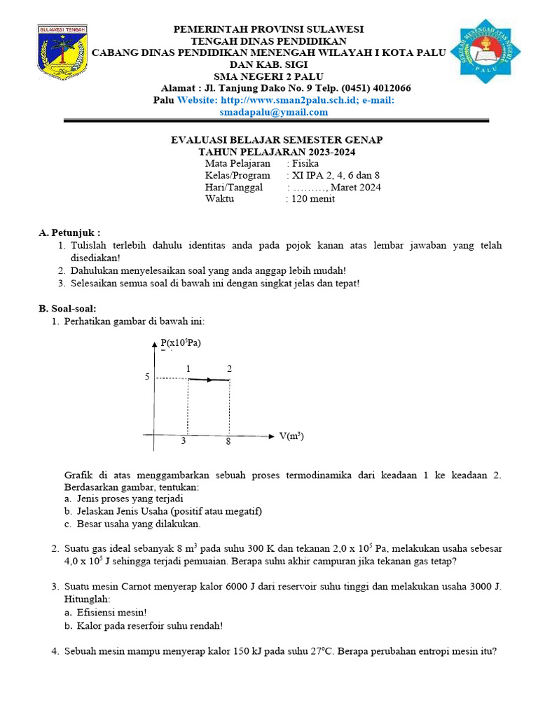 Soal Mid Semester Genap Fisika Kelas Xi Tp. 2023-2024 (Kop) | PDF
