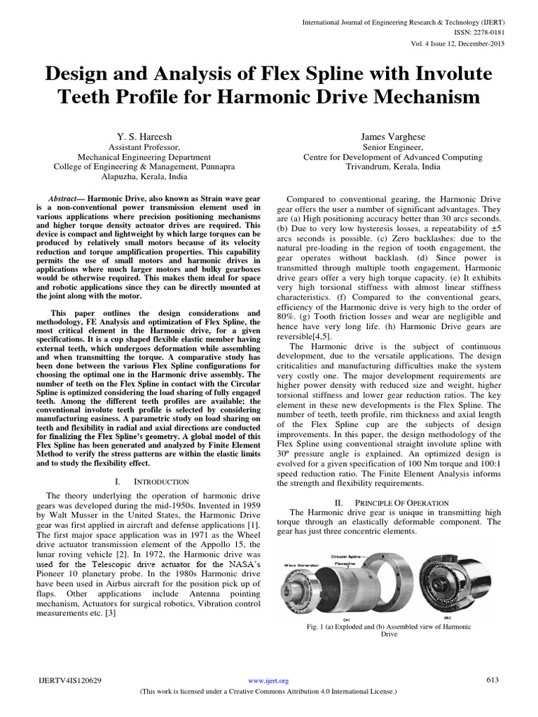 Design and Analysis of Flex Spline With Involute Teeth Profile For ...