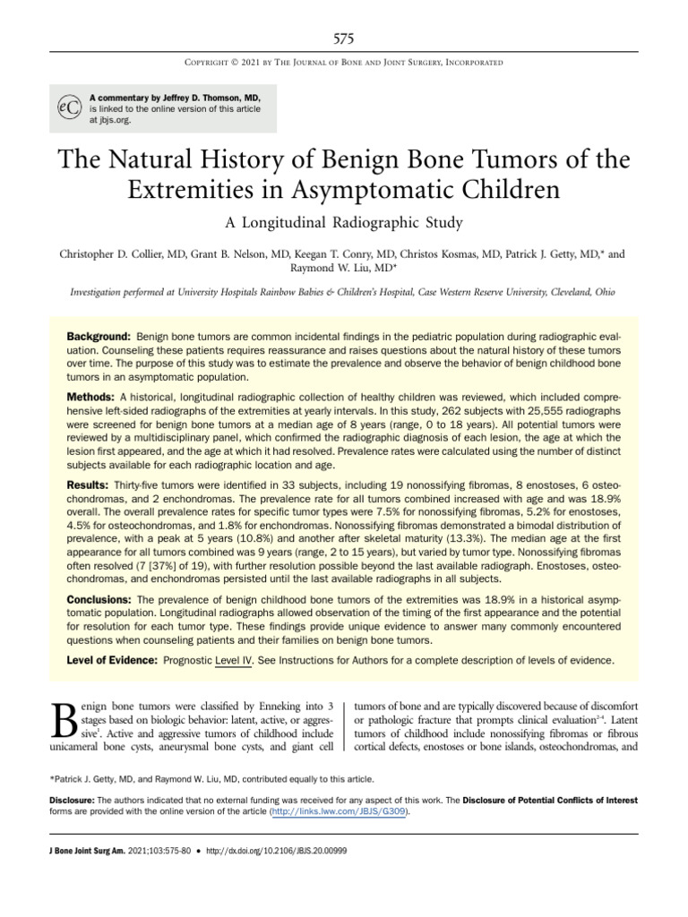 X - The Natural History of Benign Bone Tumors of The Extremities in ...