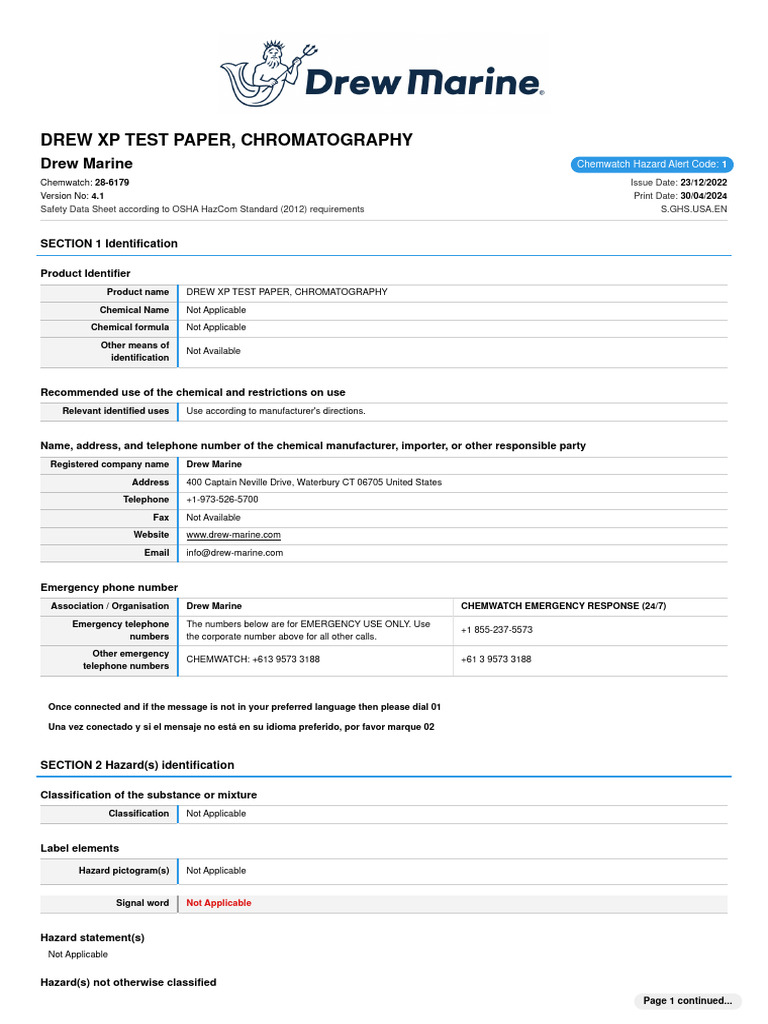 Drew XP Ing | PDF | Toxicity | Dangerous Goods