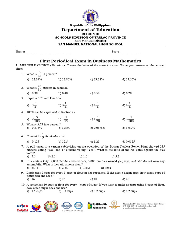 1st Quarter Exam BM 23-24 | PDF