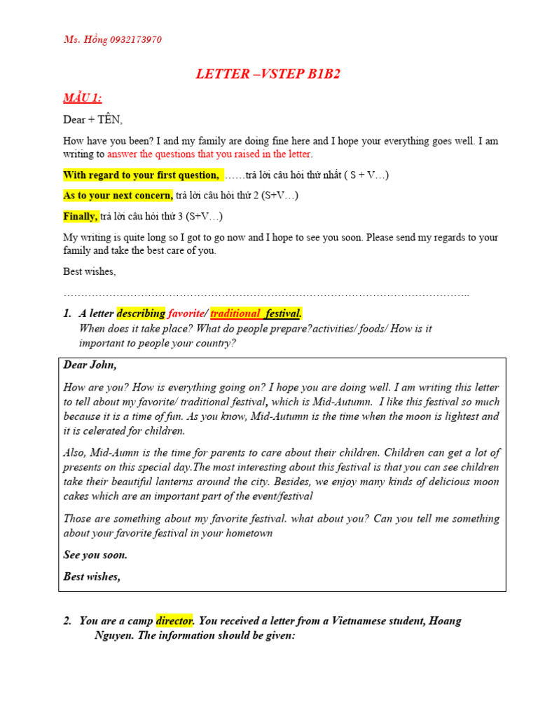 Letter Writing - B1B2 Vstep | PDF