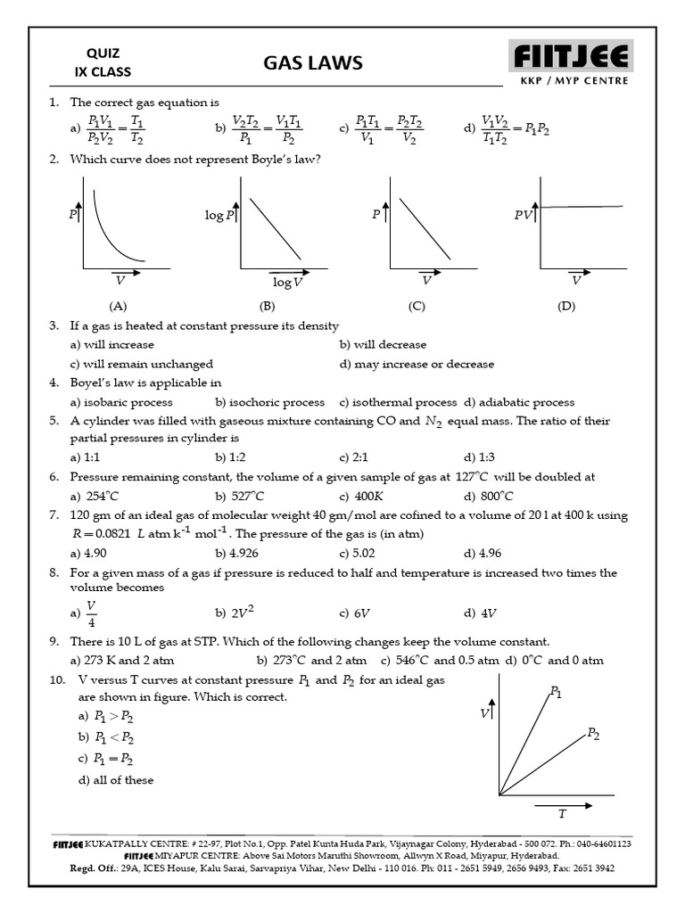 Chemistry 9th+class Gas+laws Quiz+ (CMD) | PDF | Gases | Transparent ...