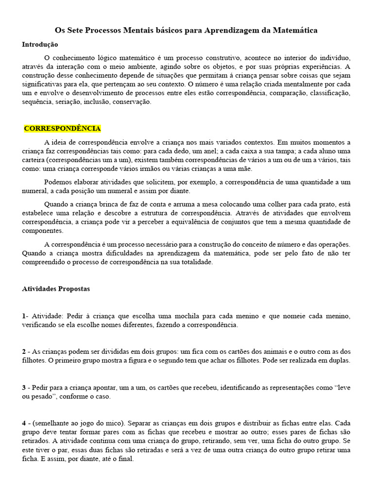 Processos Mentais | Download grátis PDF | Números | Aprendizado