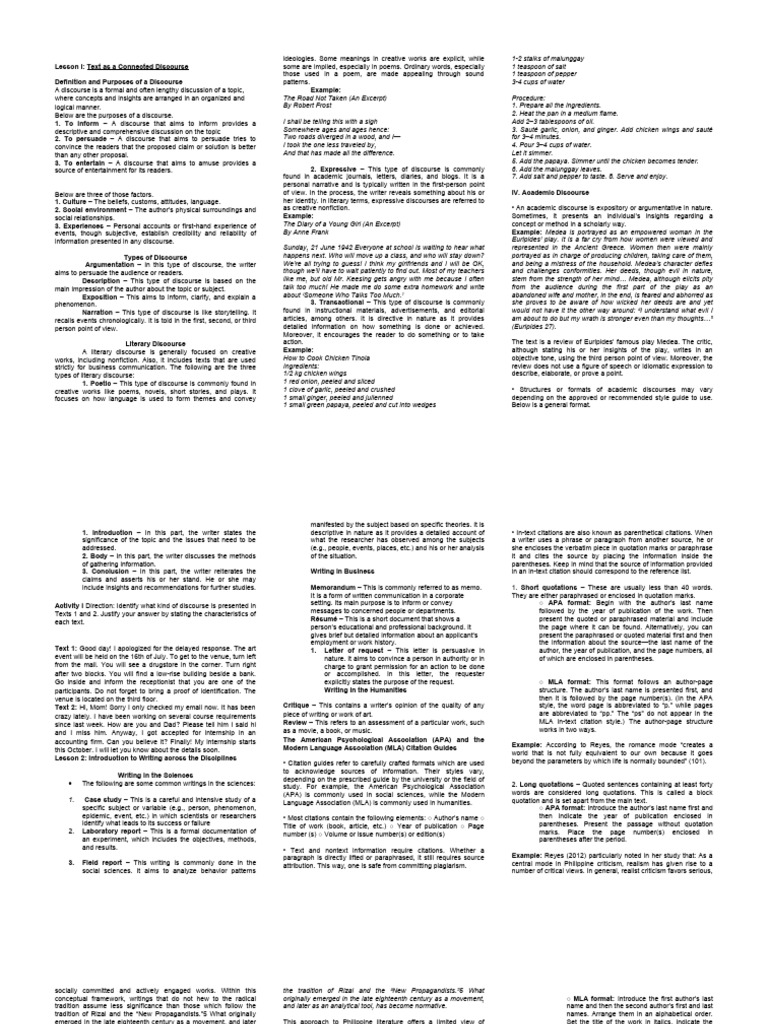 Understanding Types of Discourse | PDF | Citation | Apa Style