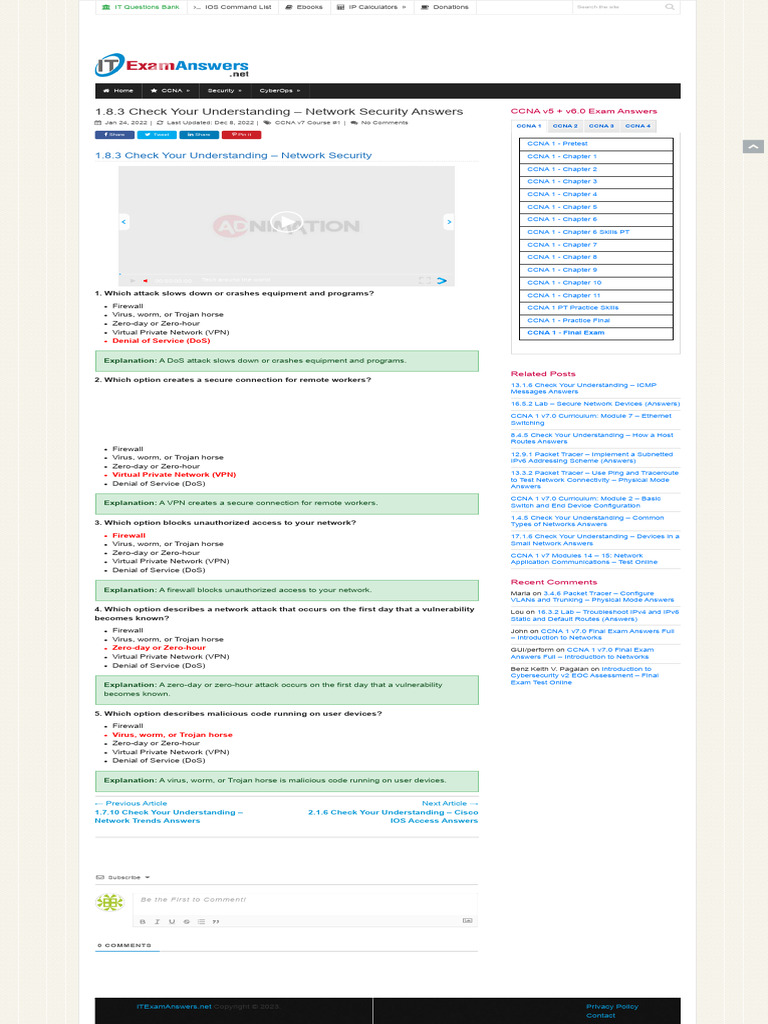 1.8.3 Check Your Understanding - Network Security Answers | PDF | Cisco ...