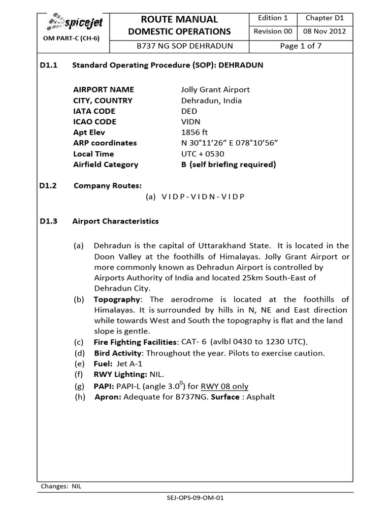 737 Aerodrome SOP DEHRADUN Rev0.0 | PDF | Aviation | Aviation Safety