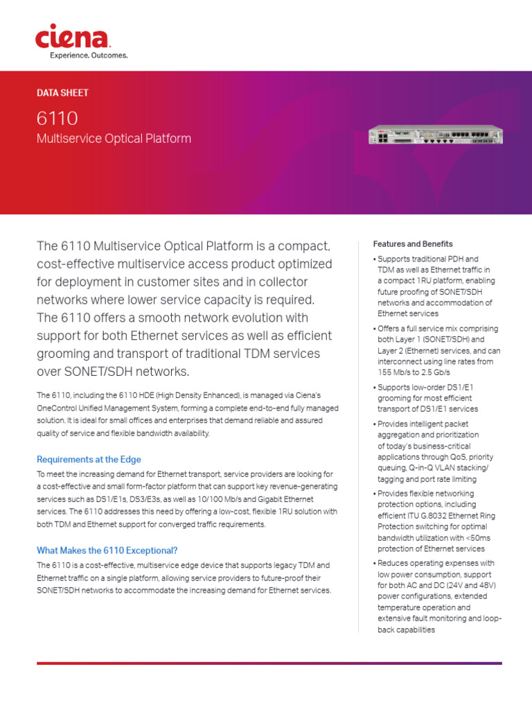 Ciena 6110 Multiservice Optical Platform Data Sheet | PDF | Computer ...