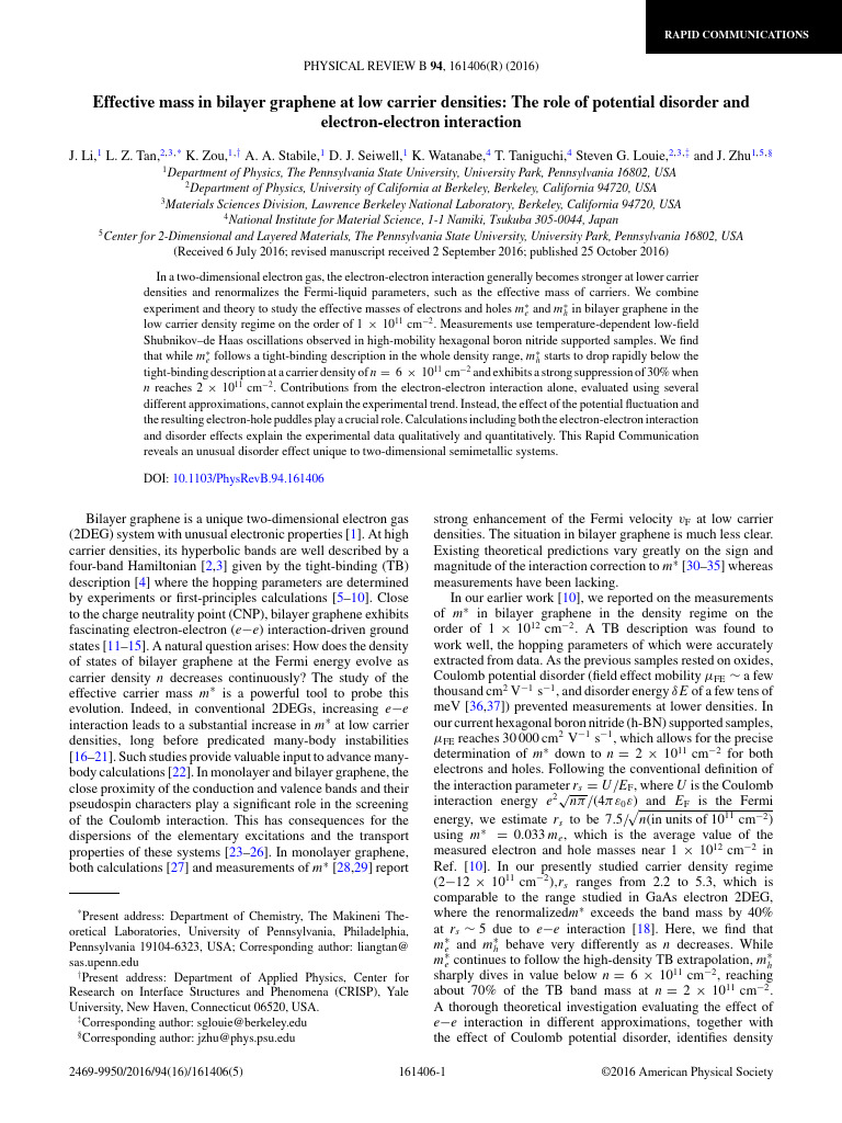 Effective Mass in Bilayer Graphene at Low Carrier Densities - The Role of Potential Disorder and ...