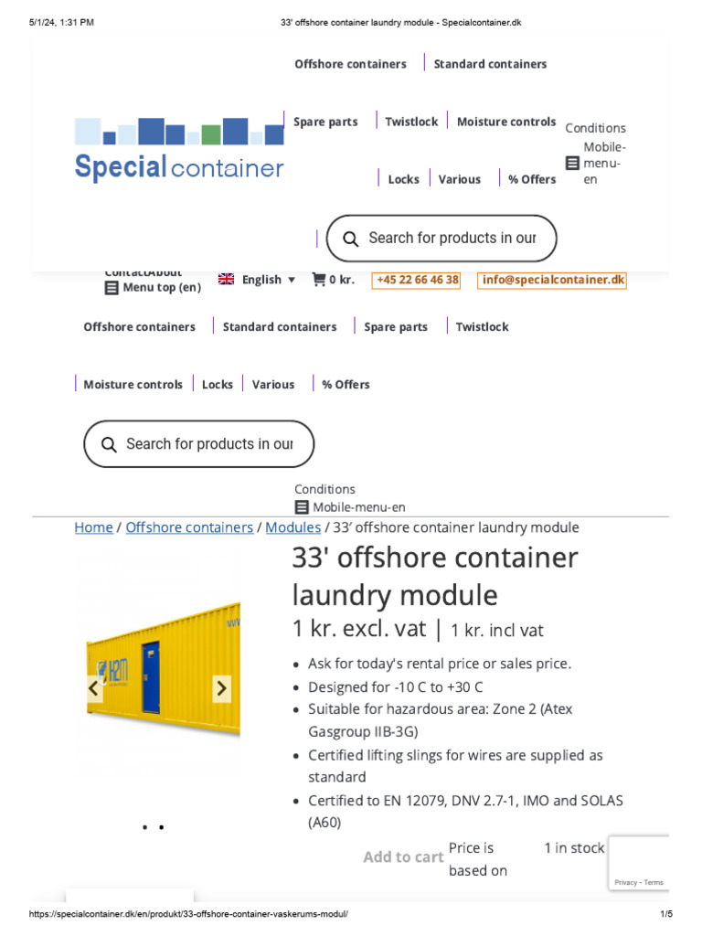 33' Offshore Container Laundry Module - Specialcontainer - DK | PDF