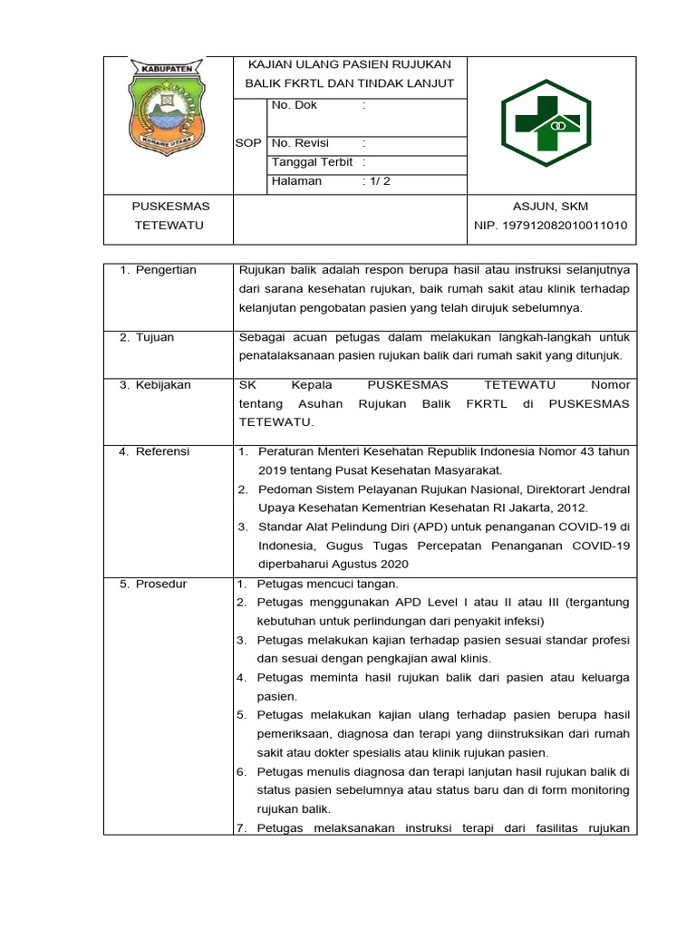 3.7.2 EP1b SOP Asuhan Pasien Rujukan Balik FKRTL TTW | PDF