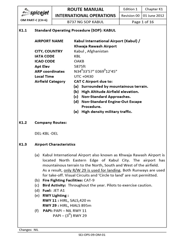 B737 NG Aerodrome SOP Kabul | PDF | Instrument Flight Rules | Air ...