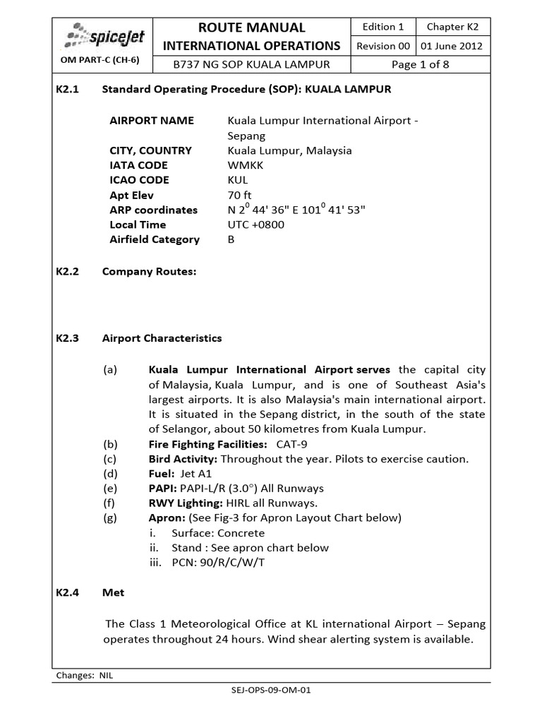 B737 NG Aerodrome SOP Kuala Lampur | PDF | Air Traffic Control | Airport