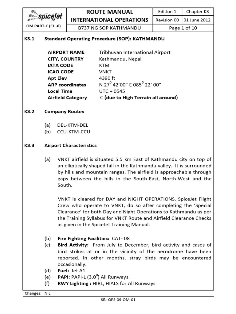 B737 NG Aerodrome SOP Kathmandu | PDF | Airport | Aviation