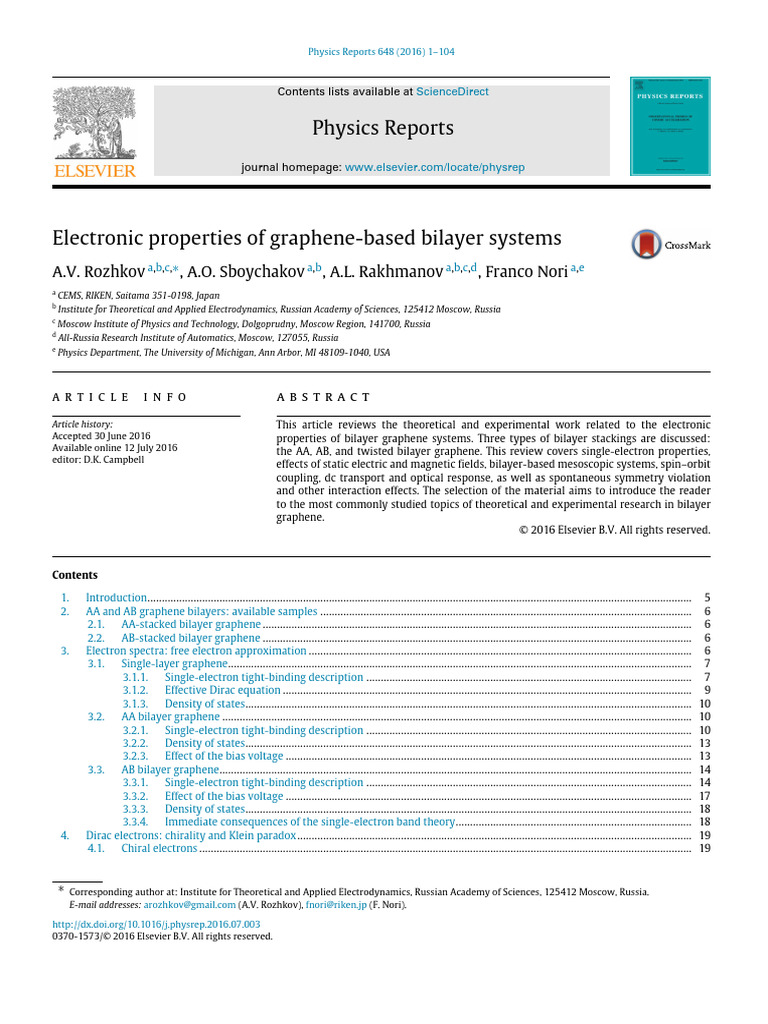 Electronic Properties of Graphene-Based Bilayer Systems | PDF | Graphene | Electron Hole