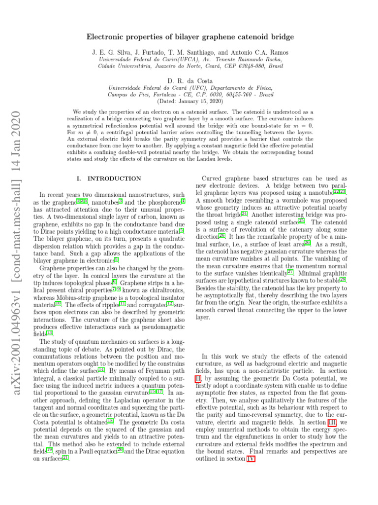 Electronic Properties of Bilayer Graphene Catenoid Bridge | PDF ...