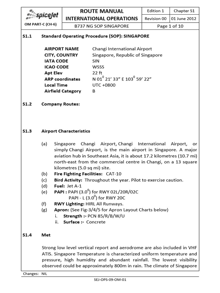 B737 NG SOP: Singapore Changi Guide | PDF | Air Traffic Control | Airport