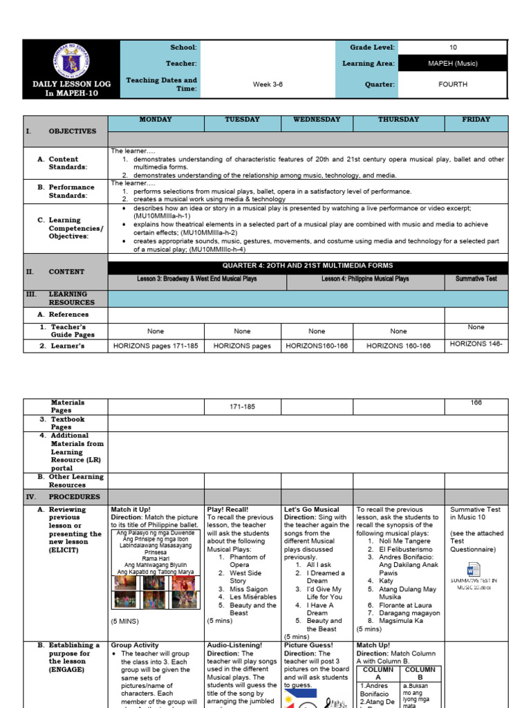 Q4 DLL-MAPEH 10 - Music-Wk4-8 | PDF | Learning | Multimedia