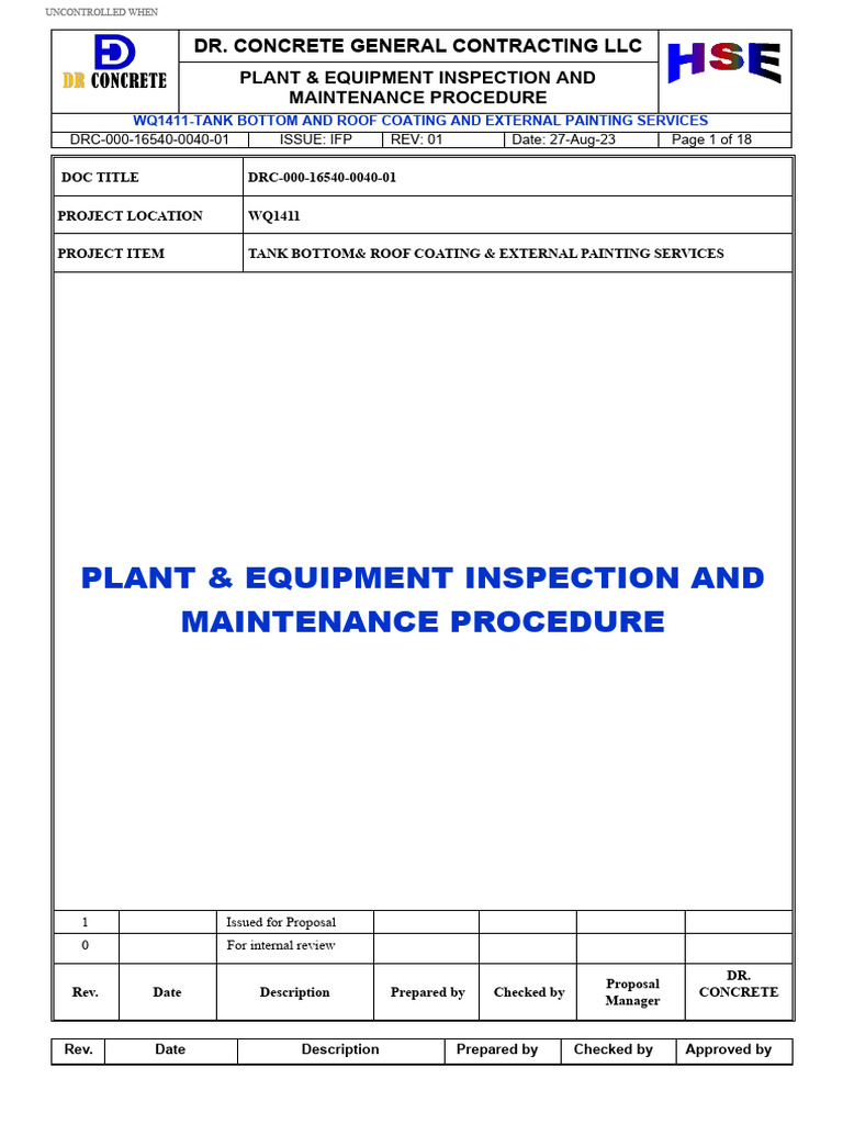Drc-000-16540-0040 - 01-Plant & Equipment Inspection and Maintenance ...