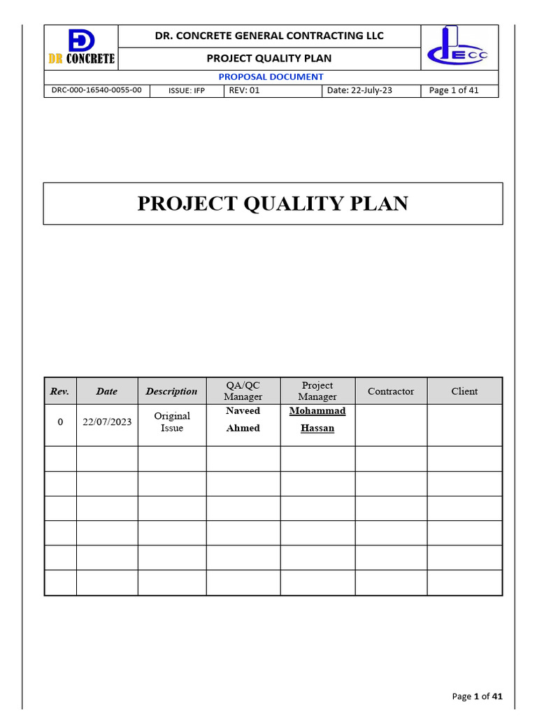 DRC 000 16540 0055 00 Project Quality Plan | PDF | Quality Assurance ...