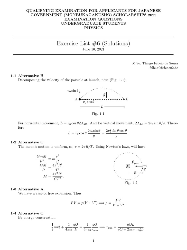 Exerciselist6 Eja2022 Physics Solutions | PDF | Physical Quantities | Motion (Physics)